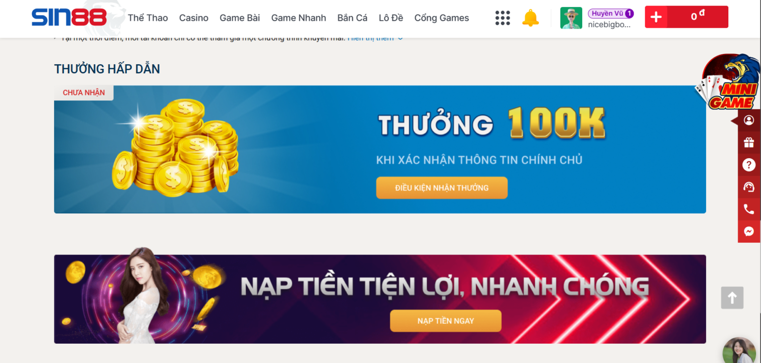 Khuyến mãi Sin88 mới nhất